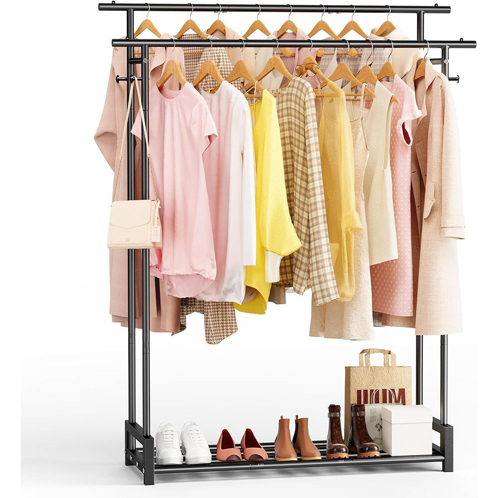 Latitude Run® Freestanding Clothes Rack – Double Rod Metal Rack With ...